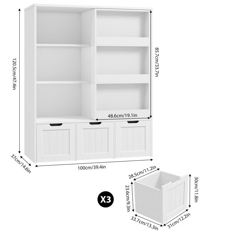 Ebern Designs 47.2"H Wood Storage Bookcase with Sliding Door and 3 Removable Drawers & Reviews ...